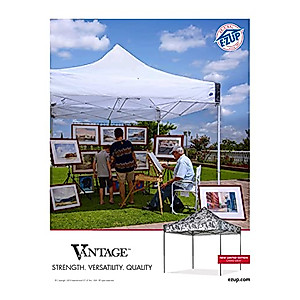 E-Z UP Vantage Instant Shelter Canopy, 10' x 10', White Powder-Coated Steel Frame with Wide-Trax Roller Bag & 4 Piece Spike Set, White