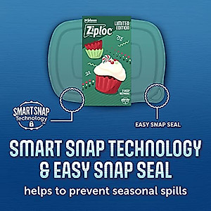 Ziploc Food Storage Meal Prep Containers Reusable for Kitchen Organization, Smart Snap Technology, Dishwasher Safe, Deep Square, 3 Count, Holiday Designs, Packaging May Vary