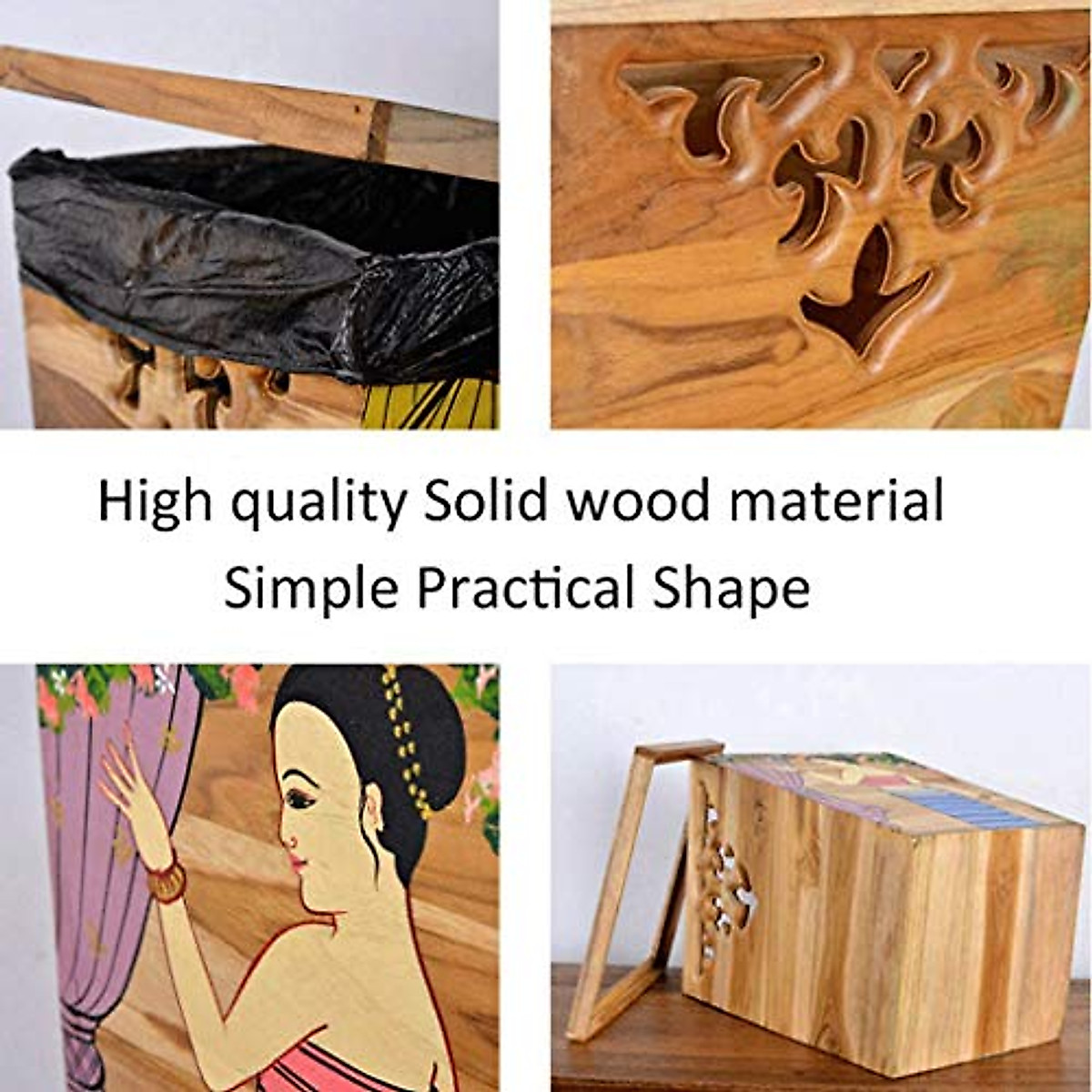 HASMI Garbage bin 1.6 Gallons Wood Waste Bin Decorative Trash Can Square Wastebasket Recycle Bin for Living Room Bedroom Office Trash Can Trash Can