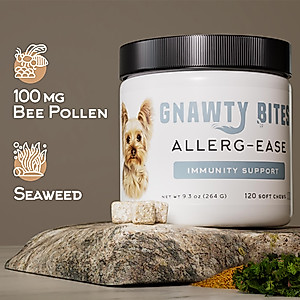 Gnawty Bites Allerg-Ease | Dog Allergy Supplement, Soothes Irritation & Inflammation | Immune Support, Itch & Seasonal Allergy Relief with Kelp, Colostrum, & Bee Pollen, 120 Soft Chews
