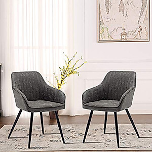 annjoe Faux Leather Accent Chair Arm Chairs Living Room Chairs Leisures Chair Upholstered Chair with Metal Legs Set of 2 for Home Kitchen Office Bistro Cafe, Gray