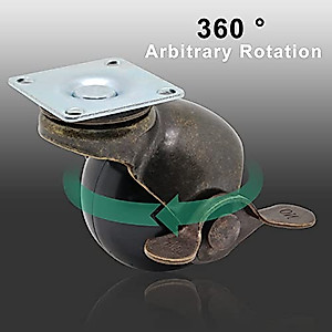 SWZHAI 2 Inch Ball Casters Set of 4, Antique Caster Wheels Furniture Casters, Brass Vintage Castor Wheels Heavy Duty Swivel Casters for Chair, Tables, Drawer, Kitchen Shelf