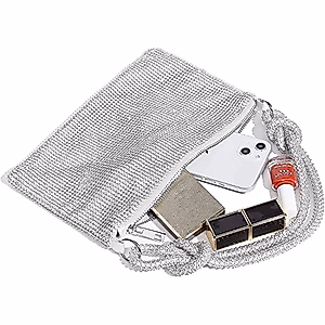 Full Rhinestone Evening Bag For Women Shoulder bag Shiny Hobo Bag Travel Vacation Handbag Party Club Prom Bling Wedding Purse (Silver)