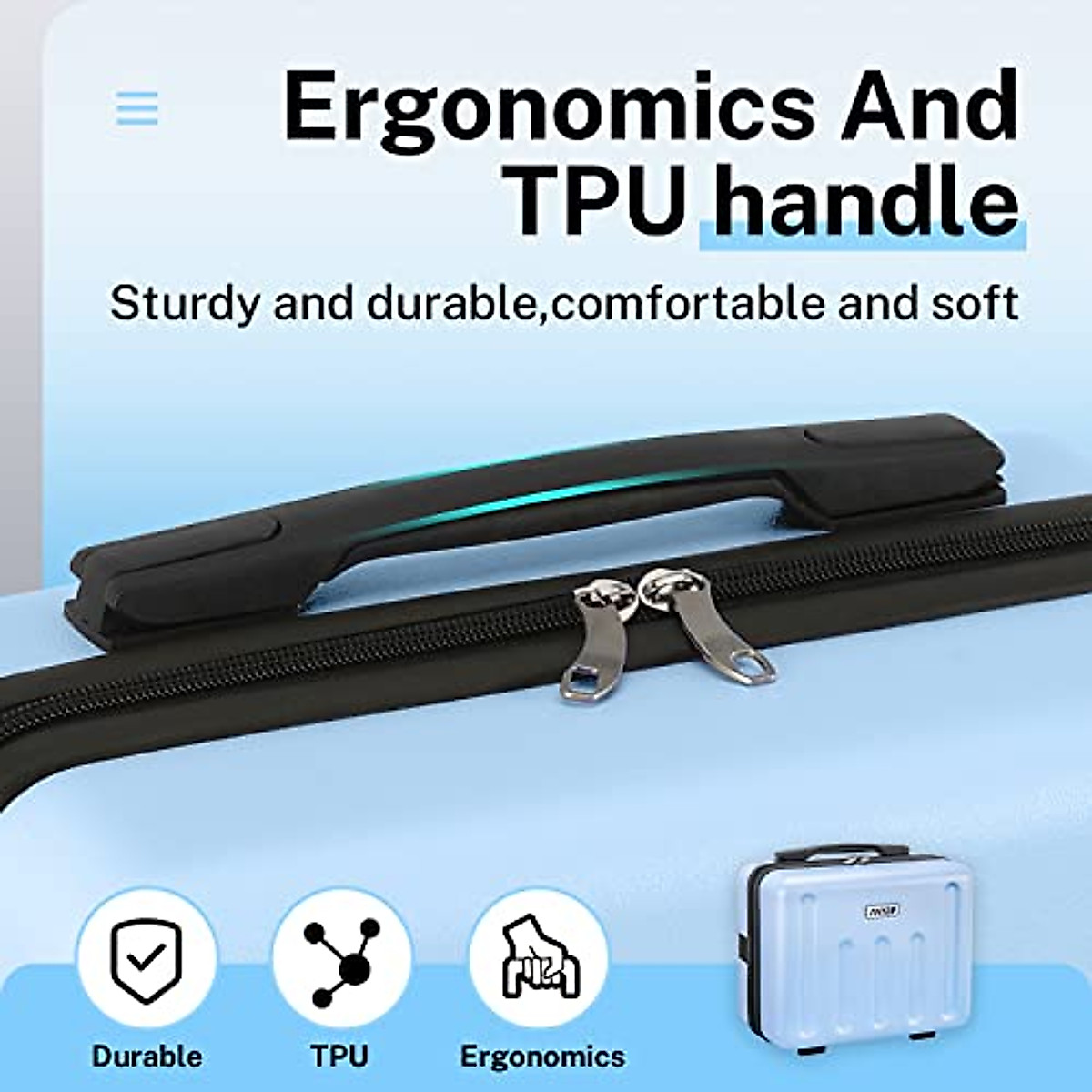 AnyZip Cosmetic Travel Case Hard Shell Portable Small Makeup Suitcase Hand Luggage Carrying Bag 14Inch LightBlue