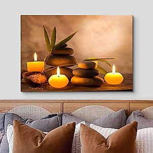 wall26 Canvas Print Wall Art Candles with Massage Stones in Romantic Brown Atmosphere Floral Nature Photography Realism Bohemian Scenic Relax/Calm Cool for Living Room, Bedroom, Bathroom - 16"x24"