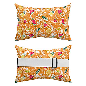 Outdoor Lumbar Pillow Set of 2, Summer Fruits Waterproof Beach Headrest Pillow with Inserts, Orange Tropical Botanical Recliner Throw Pillow Cushion for Patio Furniture, 11" x 16"