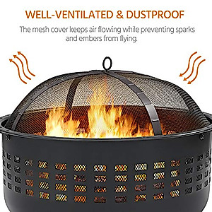 Topeakmart Fire Pit Fireplace Portable Firepit Iron Brazier Wood Burning Coal Pit Fire Bowl Stove with Spark Screen for Outside Camping Patio Garden Backyard 25in Black