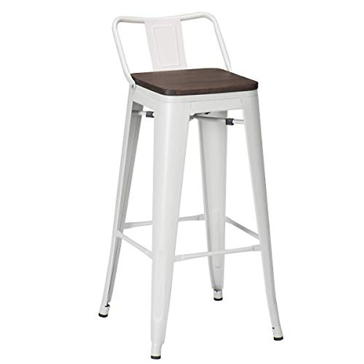 HAOBO Home Modern Industrial Metal Bar Stool Counter Height Stools [Set of 4] Stackable Dining Chair (24", Low Back White Wooden Seat)