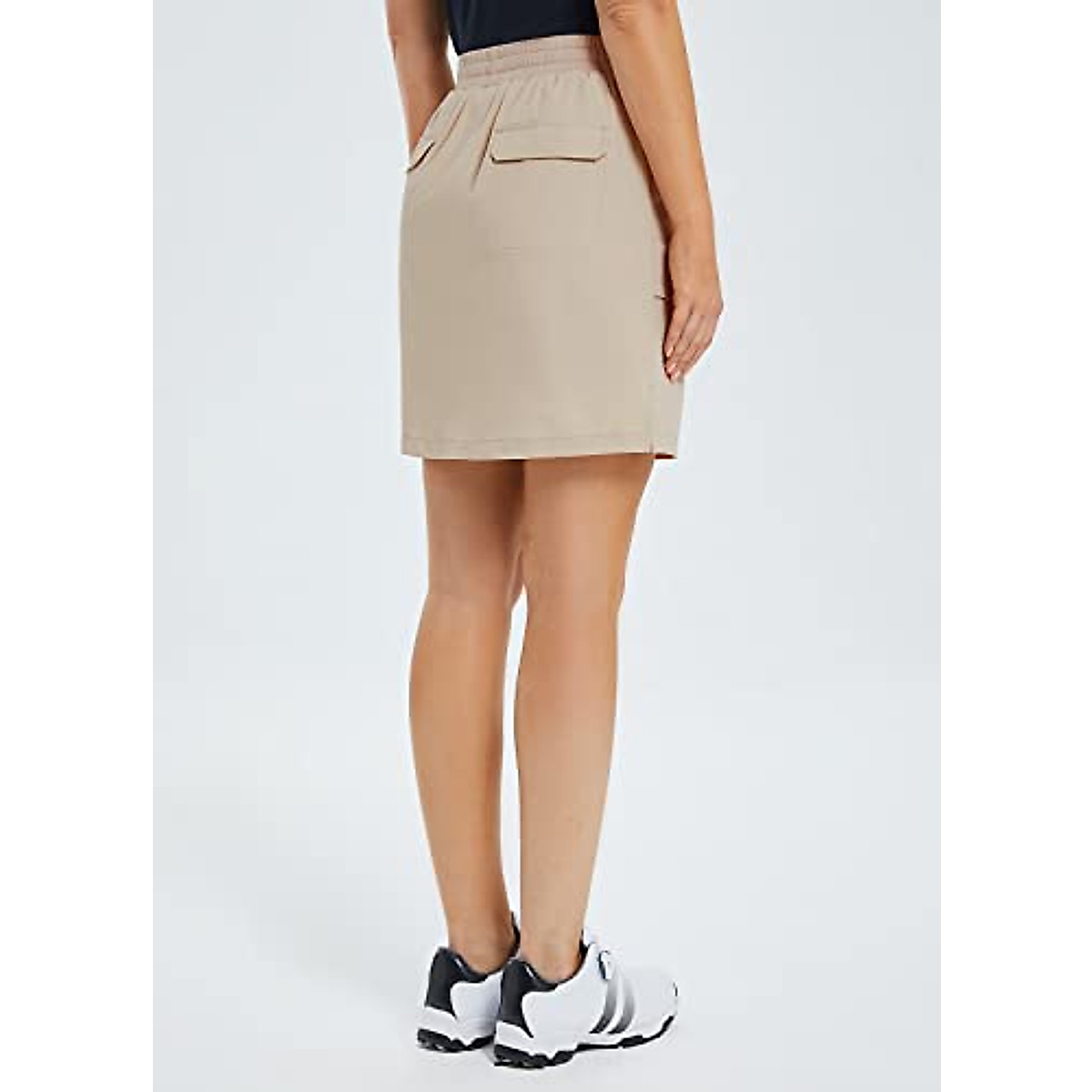 BALEAF Women's Golf Skort 18" Knee Length Skirt with Biker Shorts Pockets Stretch Elastic Waist for Tennis Hiking Khaki Size XL