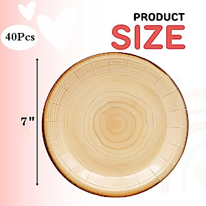 40Pcs Wood Grain Party Supplies Wood Grain Paper Plates 7" Rustic Wood Slice Dessert Plates Camp-Fire Party Supplies Camping Woodland Animal Baby Shower Lumberjack Theme Birthday Party Decorations