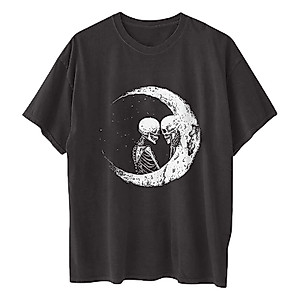 Wukreran Cute Shirts Y2k Tops for Women Casual Vintage Skull Short Sleeve T-Shirt Oversize Loose Blouse Crewneck Generic Vintage Graphic Tees