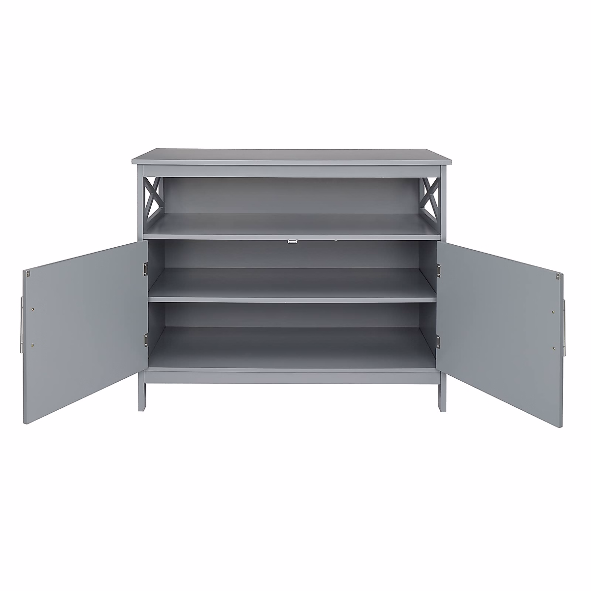 Double Door Sideboard Buffet Cabinet, Kitchen Storage Sideboard Coffee Bar Cabinet with Adjustable Shelf, Wooden Cupboard Console Table Curio Cabinet with Open Shelf for Kitchen Living Room, Grey