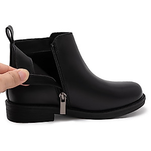 Athlefit Girls Ankle Boots Kids Side Zipper Low Heels Black Booties for Toddler Little Kid/Big Kid