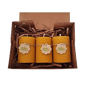 Hope&Need Beeswax Pillar Candles- 3 Pieces (2.8 inches x 2 inches) 0 Pure Bees Wax Candles for Home Decoration, Healthy and Natural Honeycomb, Hand-Rolled Beeswax Candle, No Chemicals, No Additives