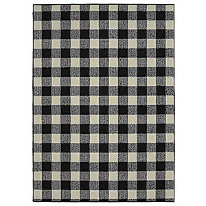 Garland Rug Country Living – Checkered Buffalo Plaid Design, Non-Slip Rubberback, Traditional 5x7 Area Rug for Living Room, Bedroom, Kitchen, Dining Room, Nursery,Black/Ivory