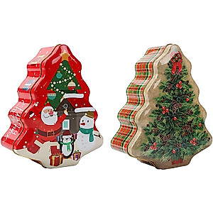 YWKXM Christmas Tree-Shape Tin Box Set of 2 Cookie Candy Storage Containers For Holiday Decorative