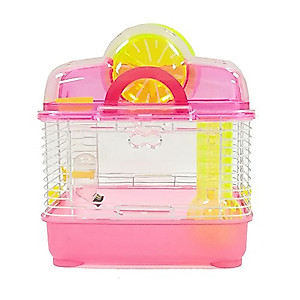 YML Clear Plastic Dwarf Hamster Mice Cage with Ball on Top, Pink 10 IN