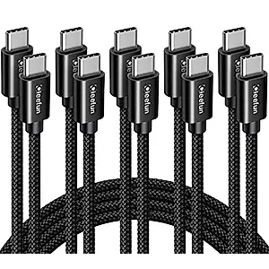 USB C to USB C Cable, [5-Pack, 3/3/6/6/10 ft] CLEEFUN 60W PD Type C Fast Charging Cord Compatible with Samsung Galaxy S21/S21+ Ultra S20/S20+, Note 20 10,A71 A72 A51 A52 5G, Pixel 5 4 4a 3a XL, Switch
