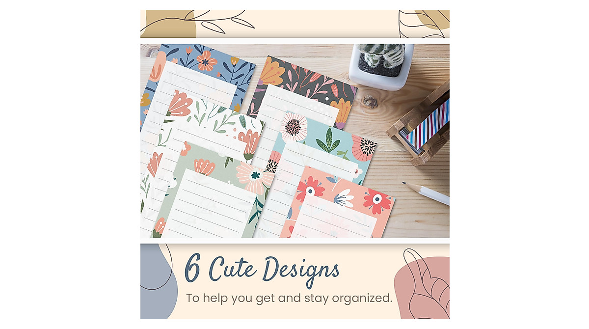 Grocery List Magnet Pads - 6 Pack Floral Magnetic Notepads