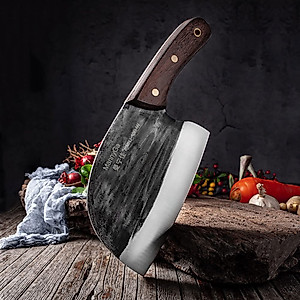 MannyGa Meat Cleaver Knife 6 Inch Serbian Chef Knife Ultra Sharp 5Cr15 Stainless Steel Butcher Knife with Full Tang Handle for Home Kitchen and Outdoor Cooking.