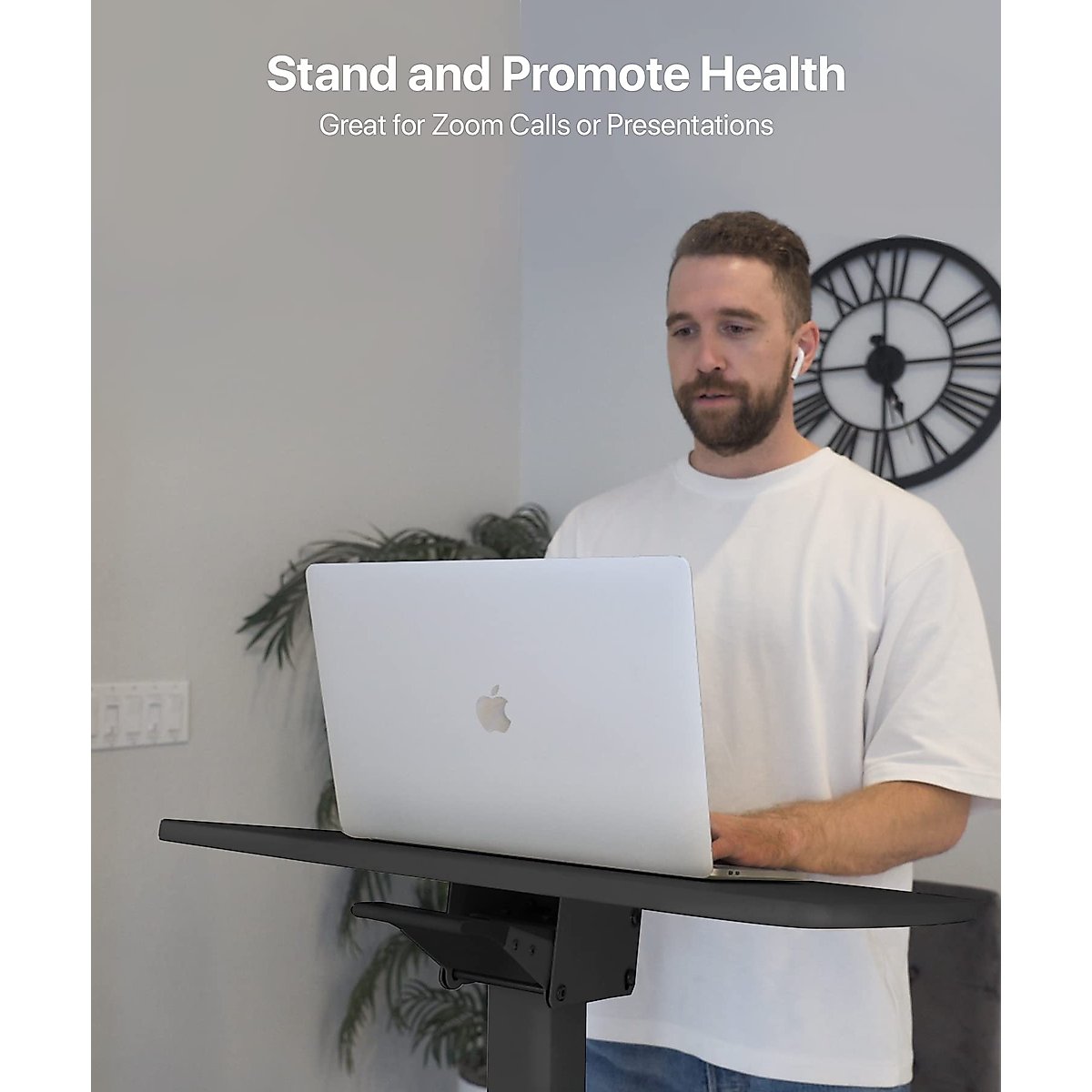 OCOMMO Mobile Podium - Pneumatic Standing Desk with 30 Degree Tilting Top, Adjustable Podium Stand, Lectern Portable with Wheels, Perfect for Lectures, Meetings, and Computer Use, Black