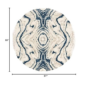 Unique Loom Hygge Shag Collection Area Rug - Valley (5' Round, Blue/ Gray)