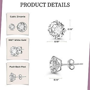 Jewelili 10K White Gold 5MM White Round Cubic Zirconia Stud Earrings for Women | Classic Jewelry with Gift Box | Timeless Fashion Jewelry Gift for Her | Dainty Earrings