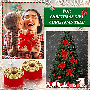 3 Rolls 30 Yards Christmas Red Velvet Ribbon with Gold Edge 2.5 Inch Wide Wired Ribbon Outdoor Ribbon Holiday Decorative Ribbon Fabric Ribbons for Xmas Tree Bow Wreath Making Gift Wrapping Craft