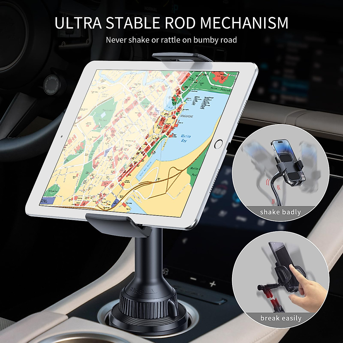 APPS2Car Tablet Holder for Car, Car Tablet Mount with Adjustable Clamp (Up to 8.3"), 10.57" Height Adjustable iPad Holder for 4.3"-11" Cell Phones & Tablets, Perfect Travel Companion
