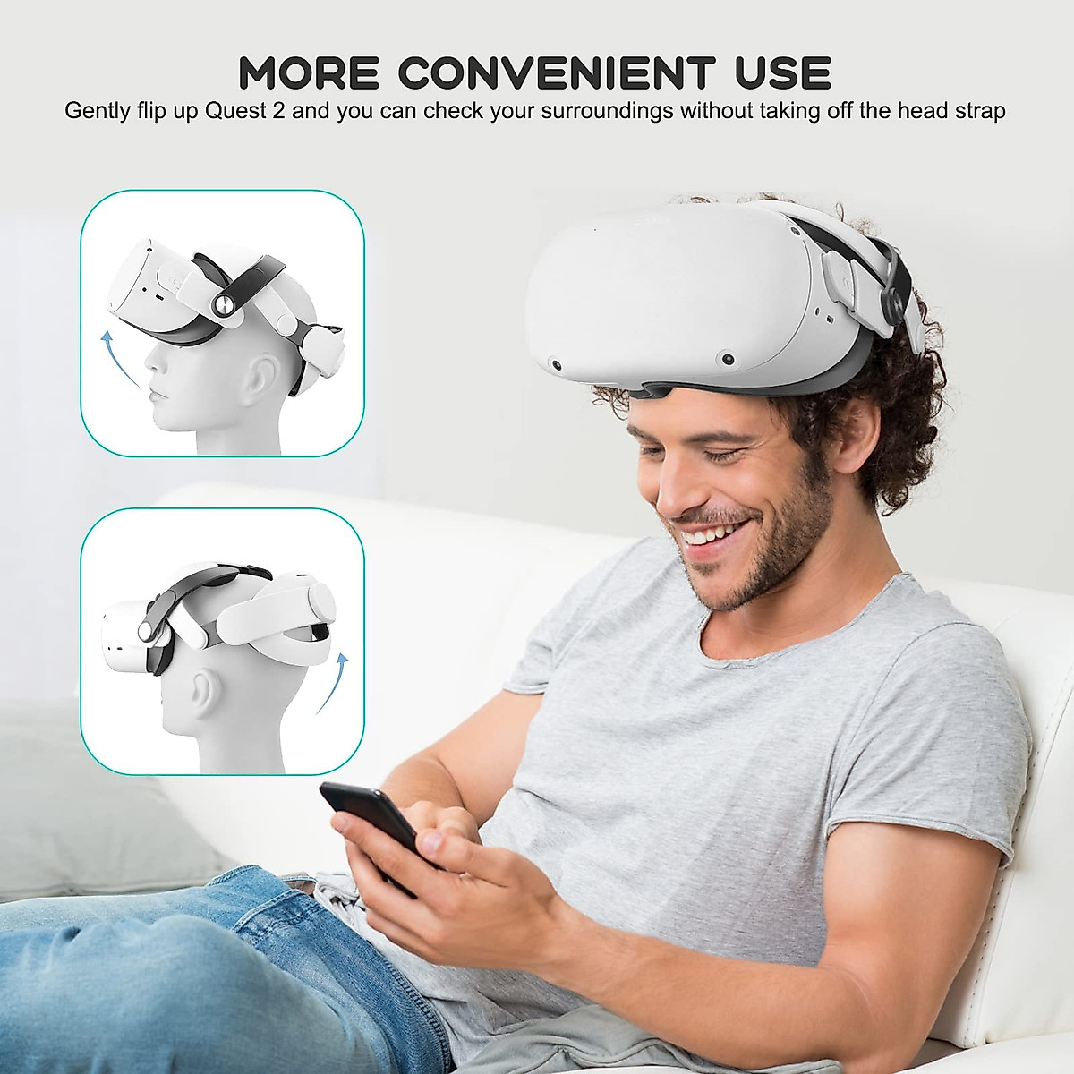 Eyglo M5 Head Strap for Oculus Quest 2/Meta Quest 2 - Adjustable Halo Strap Reduce Pressure On Face, Pad Thick Sponge Cushion Foldable Headband Enhance Support and Comfort in VR