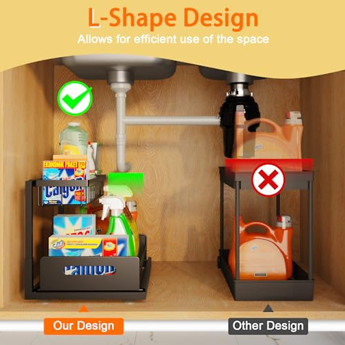 Stoigeld 2 Tier Under Sink Organizer and Storage for Kitchen,Pull Out Cabinet Organizer,Multi-Purpose Sink Organizer with Sliding Drawer for Bathroom - 2 Pcs