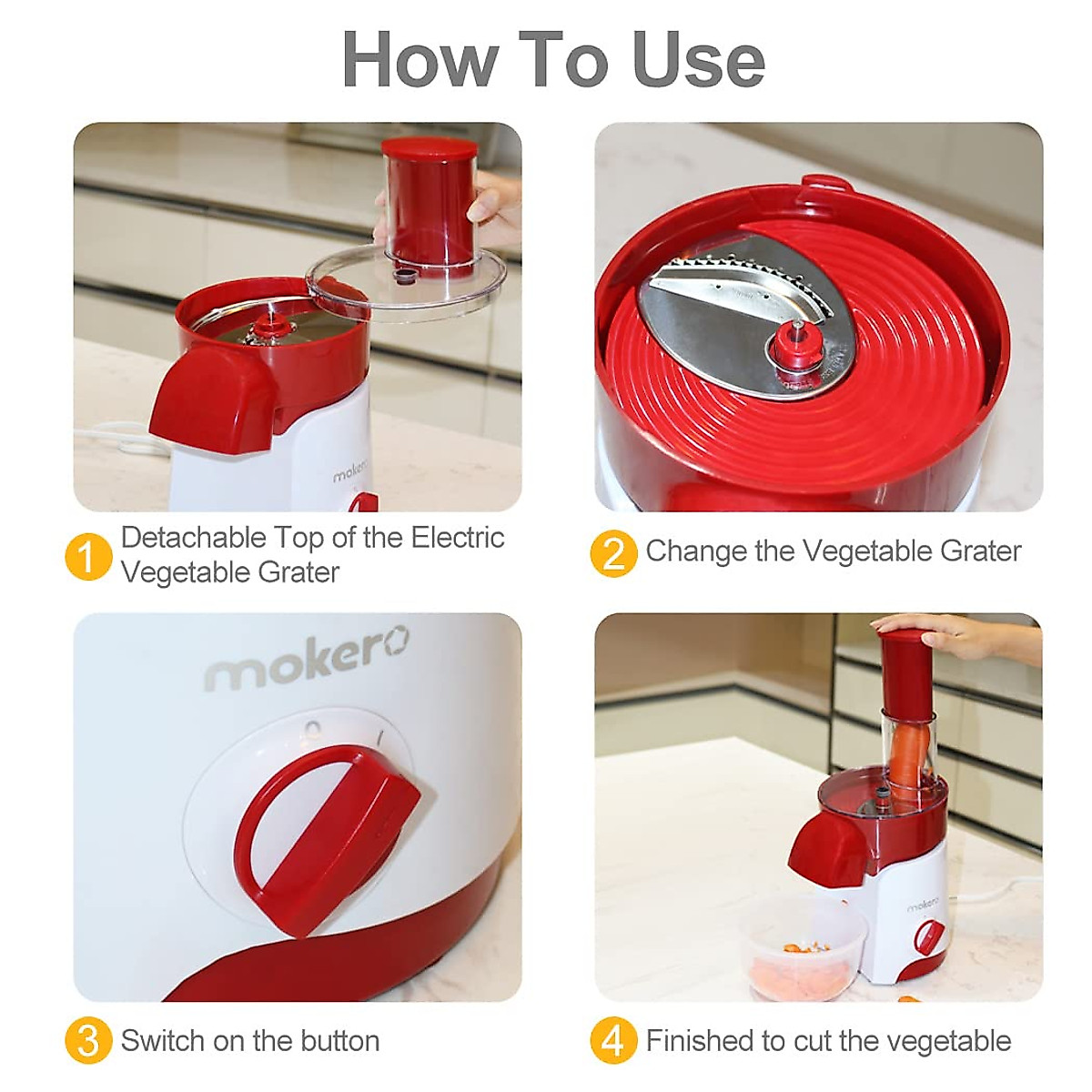 Mokero Automatic Electric Vegetable Grater 5 in 1 Kitchen Electric Slicer Chopper Shredder Safety Lock System Multifunctional Cheese Grater Salad Maker with 5 Cutting Attachments