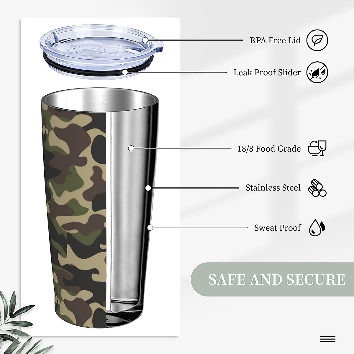 Worltoldb Camo 20oz Insulated Stainless Steel Tumbler With Lids And Straws Stainless Steel Double Wall Vacuum Insulated Travel Coffee Mug Leak-Proof Lid & Flip Lid For Hot And Cold Drinks