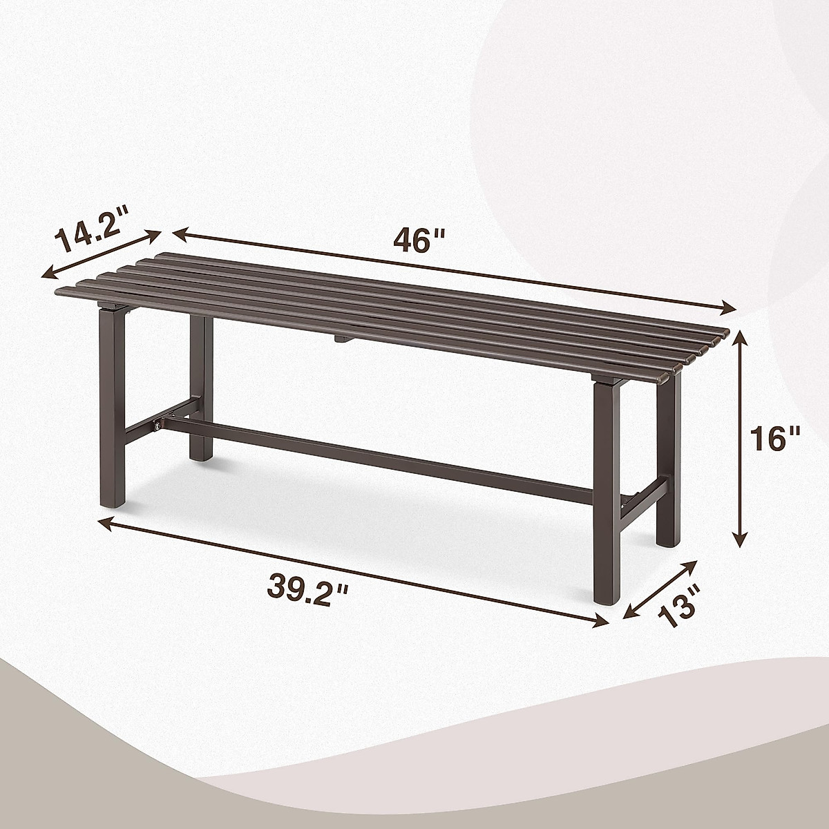 Mutaomay Outdoor Bench, Metal Weatherproof Front Porch Bench, 2-Person Porch Bench, Anti-Rust Outdoor Backless Bench for Park, Swimming Pool, and Yard, Light Weight with 350LBS Capacity (Dark Brown)