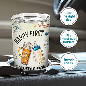 365FURY 1st Fathers Day New Dad Gift - First Fathers Day Best Gifts From Baby Son Girl Wife - New Dad Travel Coffee Mug- First Time Dad Double Wall Vacuum Insulated Stainless Steel Tumbler 20oz