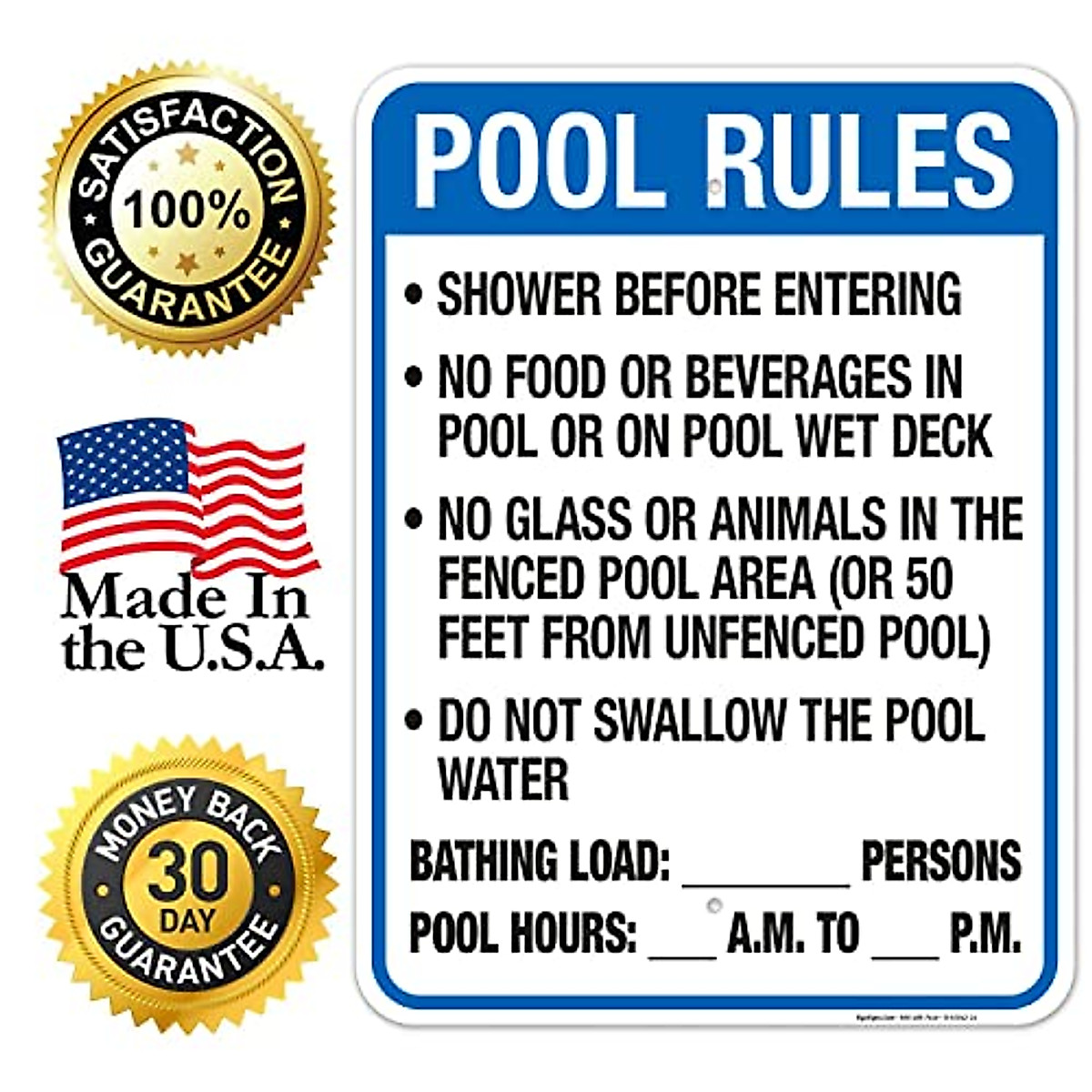 Florida Pool Rules Sign, Complies With State Of Florida Pool Safety Code, (SI-62042) 18x24 Inches, 55 mil thick HDPE (high density polyethylene), Fade Resistant, Made in USA by Sigo Signs