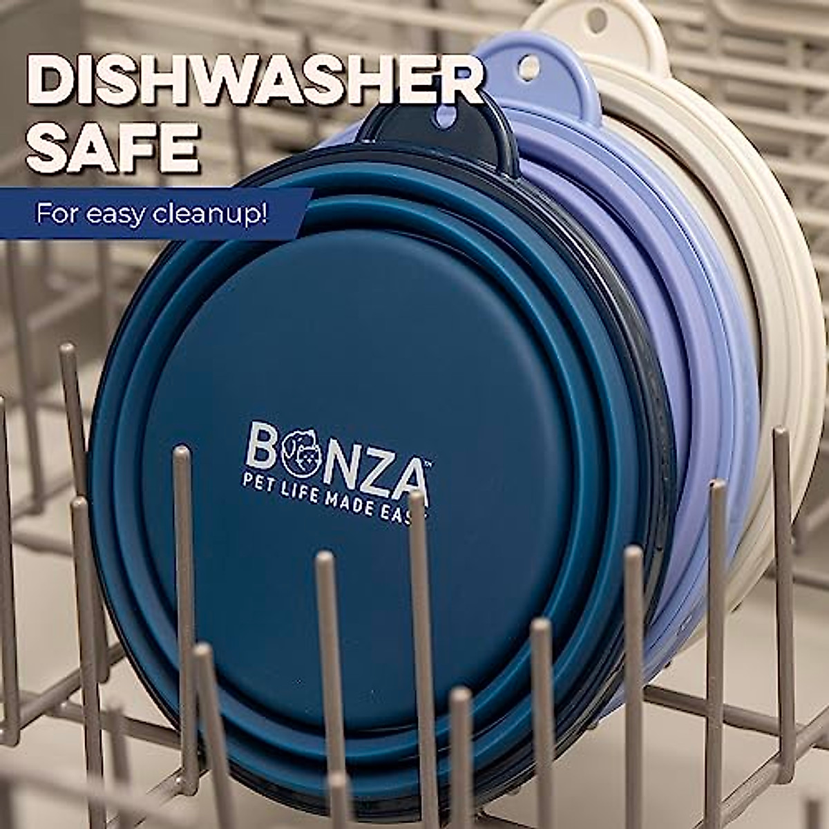 Bonza Large Collapsible Dog Bowl 1000 mL, Sturdy Reinforced Rim, Includes Carabiner & Water Bottle Holder Keychain