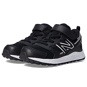 New Balance Fresh Foam 650 V1 Hook & Loop Running Shoe, Black/Metallic Silver/White, 4 Wide US Unisex Big_Kid