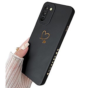 Qokey for Galaxy A03S Case 6.5"(164mm),Cute Bling Plated Gold Love Heart with Anti-Fall Camera Lens Cover Protection Soft Phone Case for Samsung Galaxy A03S,Black