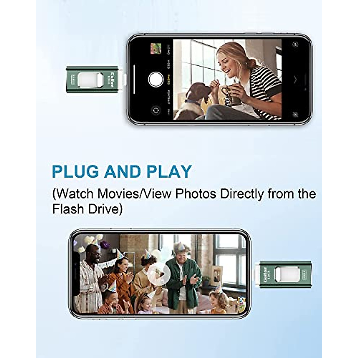Flash Drive for iPhone 128GB, Gulloe USB Memory Stick Photo Stick External Storage Thumb Drive for iPhone iPad Android Computer (Light Green)
