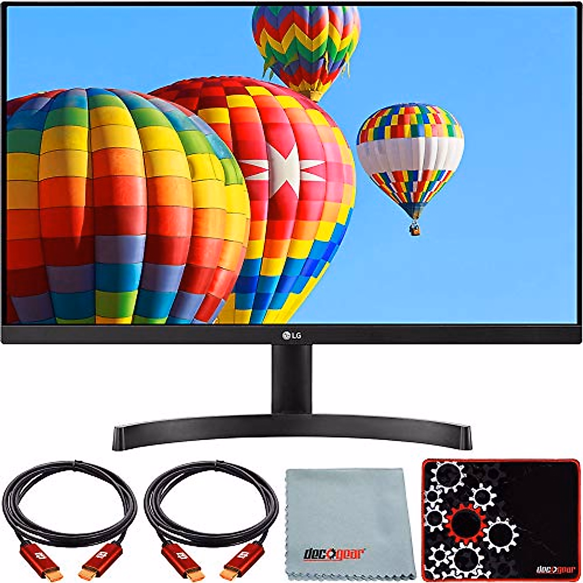 LG 24ML600M-B 24 inch FHD IPS LED 1920x1080 AMD FreeSync 3-Side Borderless Monitor Bundle with Deco Gear HDMI Cable 2 Pack + Gamer Surface Mousepad + Screen Cloth