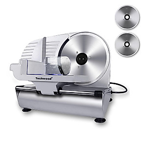 Techwood Electric Meat Slicer, 200W Electric Deli Food Slicer with 9” Removable Stainless Steel Blade & Adjustable Thickness Dial, for Home Use, Ideal for Meat Jerky, Hard Cheese, Vegetables & Bread