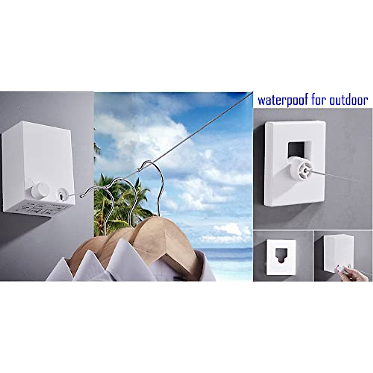 ABHILWY Retractable Clothesline Clothes Line Retracting Outdoor/Indoor, Heavy Duty Stainless Steel Adjustable Drying Rope Wire Dryer with ABS case+Aluminum, Self Adhesive Wall Mount 13.8 Feets White