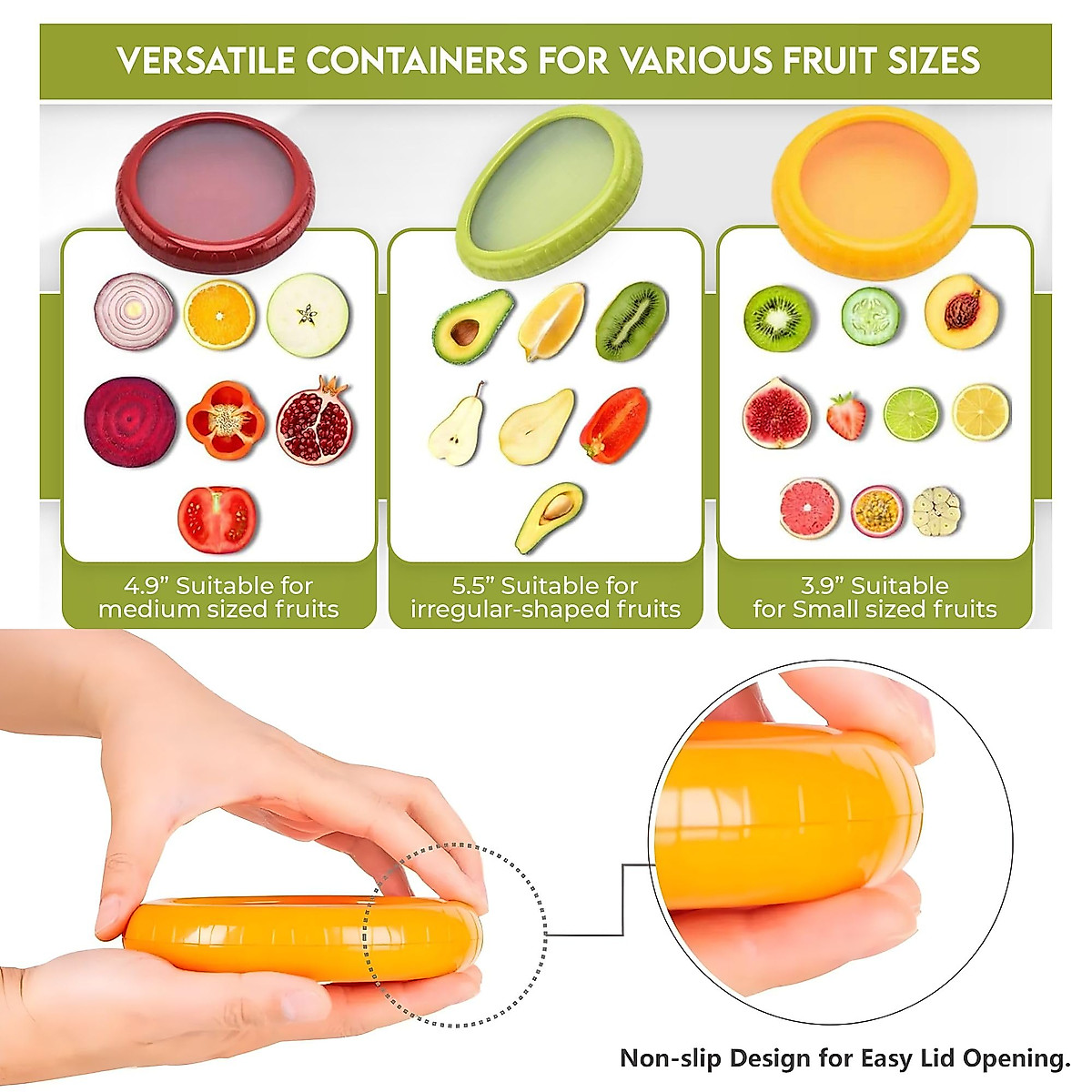 Non Slip Silicone Fruit and Vegetable Storage Containers For Fridge, Garlic Holder, Ideal for Avocado, Tomato, Onion, Lemon Halves | Herb Saver with Anti-Oxidation Design | Reusable Produce Saver 4pcs