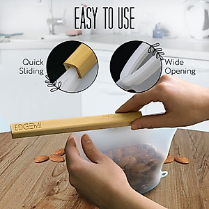 Edgehill Endlessly Reusable Silicone Ziplock Storage Bags with Eco-friendly Wooden Slider Bar, 3 Pack Assorted Freezer Bags, BPA- Free Leakproof Silicon Material, Dishwasher & Microwave Safe, Versatile & User-friendly