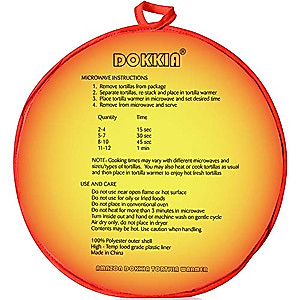 DOKKIA Tortilla Warmer Taco 12 Inch Insulated Cloth Pouch - Microwavable Use Fabric Bag to Keep Food Warm (12 Inch, Carnival Fiesta Themed Chili Pepper Party)