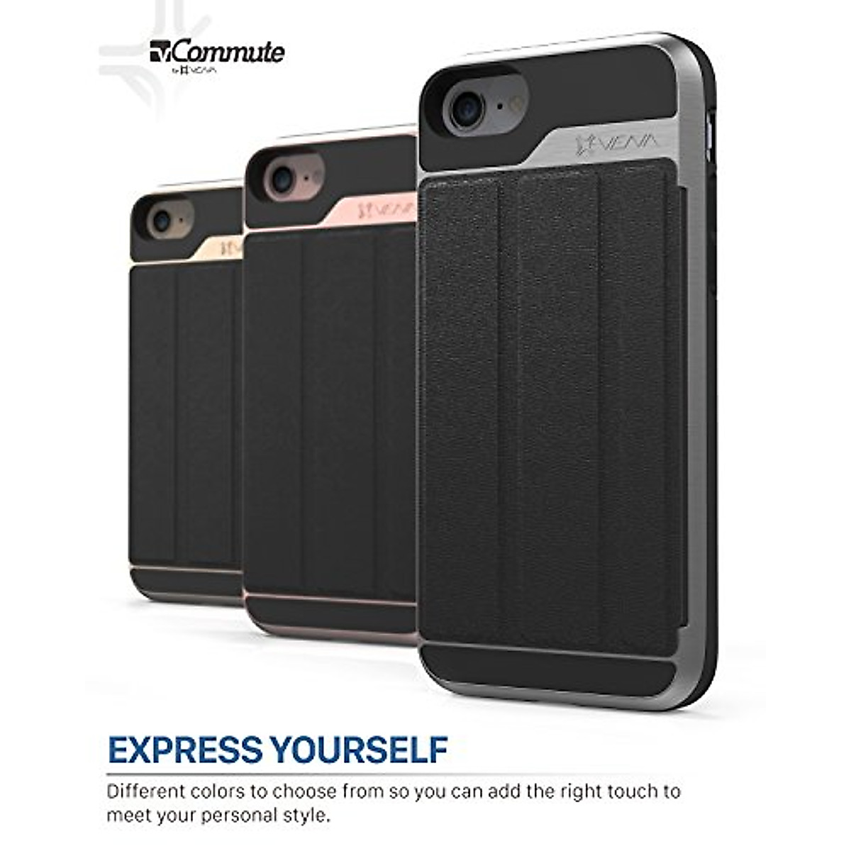 VENA vCommute Wallet Case Compatible with Apple iPhone SE3 2022 / SE 2020, iPhone 8 7 (4.7"-inch), Flip Leather Cover Card Slot Holder with Kickstand - Space Gray