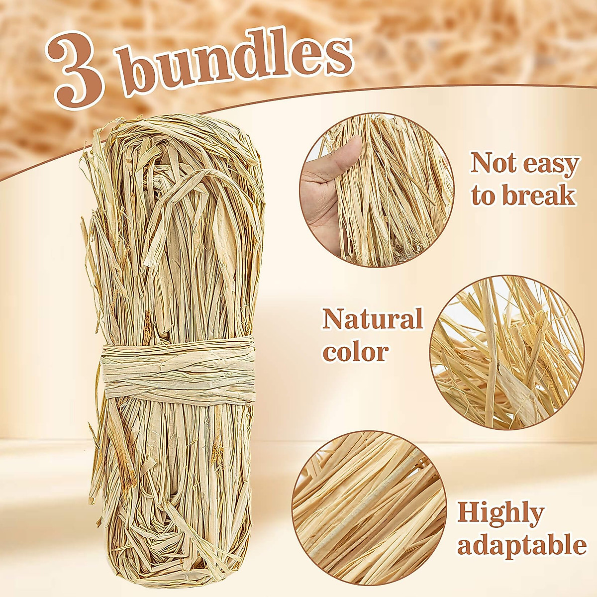 3PCS Sukh Raffia Ribbon Raffia Grass - Raffia Straw for Florist Bouquets Decoration Crafts Ribbon for Wrapping Christmas Birthday Raffia Grass Wrap Ribbon