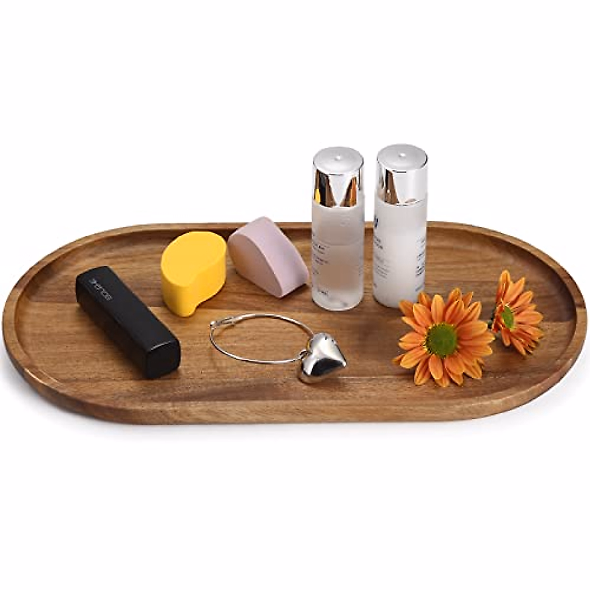 DOCMON Wooden Bathroom Tray Vanity Trays, Toilet Tank Tray Perfume Cosmetics Tray for Bathroom Countertop Dresser Tops, Wood Serving Trays for Food &Home Decor (Oval)