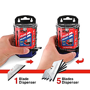 WORKPRO Premium Utility Knife Blades, TAC Diamond Coated SK2M, 50-Pack Utility Blades Replacement with Dispenser